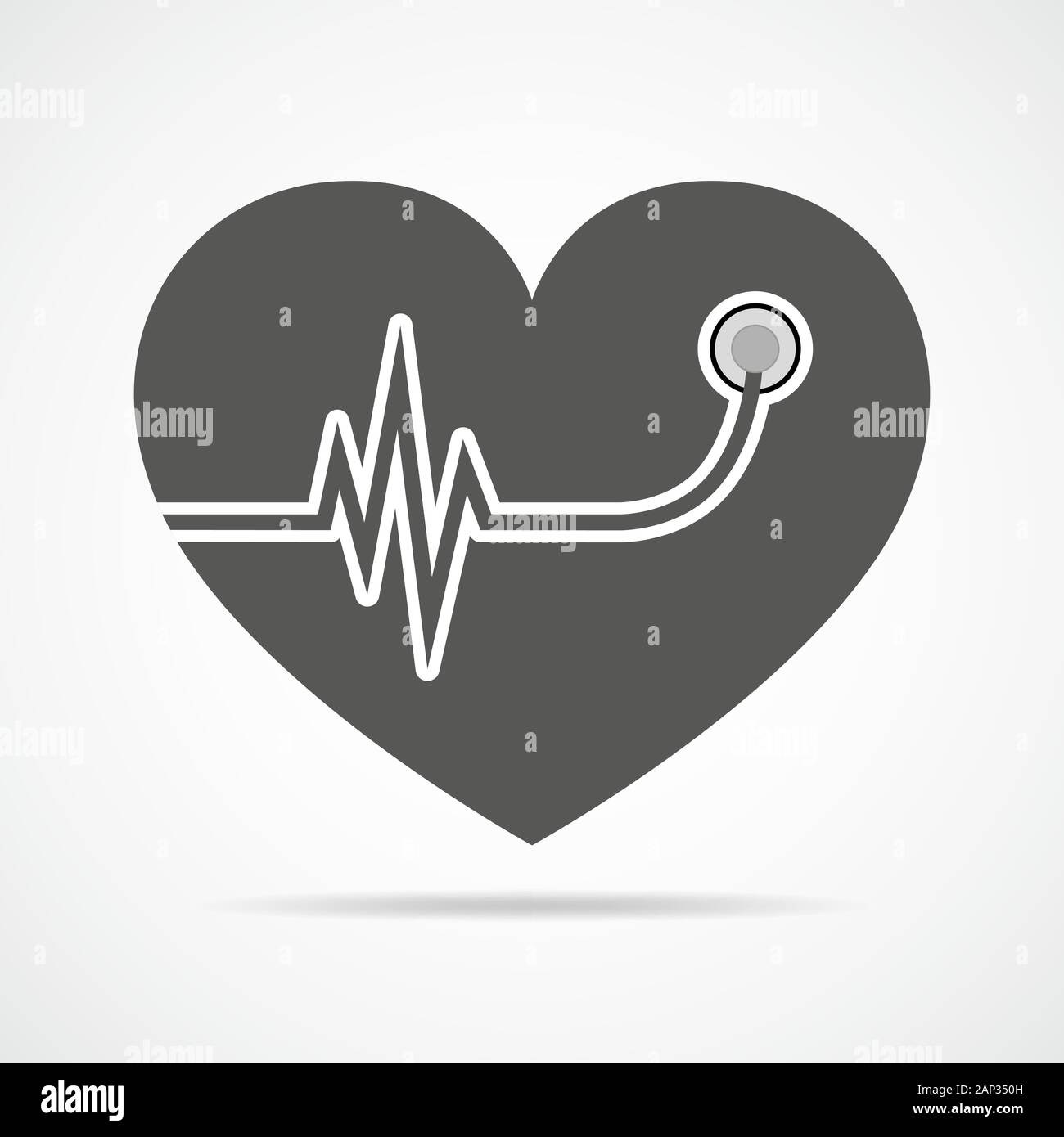 Gray heart with stethoscope and heartbeat sign. Vector Illustration ...