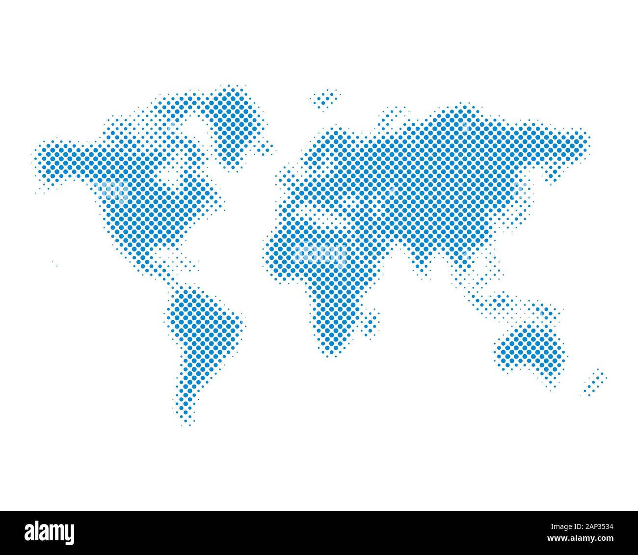 Blue halftone world map isolated. Vector illustration. Dotted map in ...