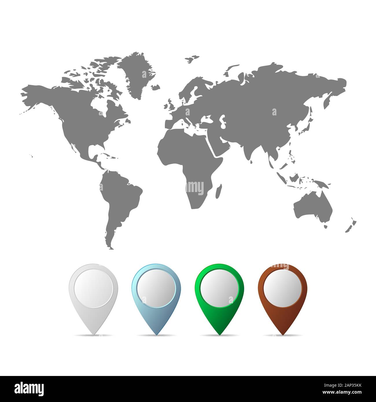 Black World Map. Vector illustration. Flat World Map with set of ...