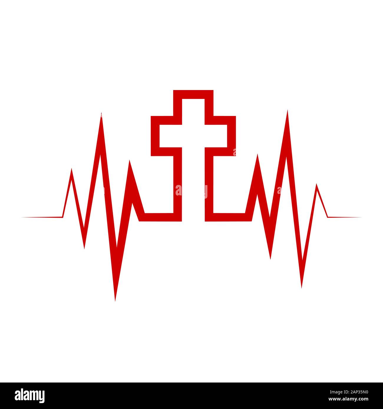 Heartbeat icon with Christian cross. Vector illustration. Heart rate ...