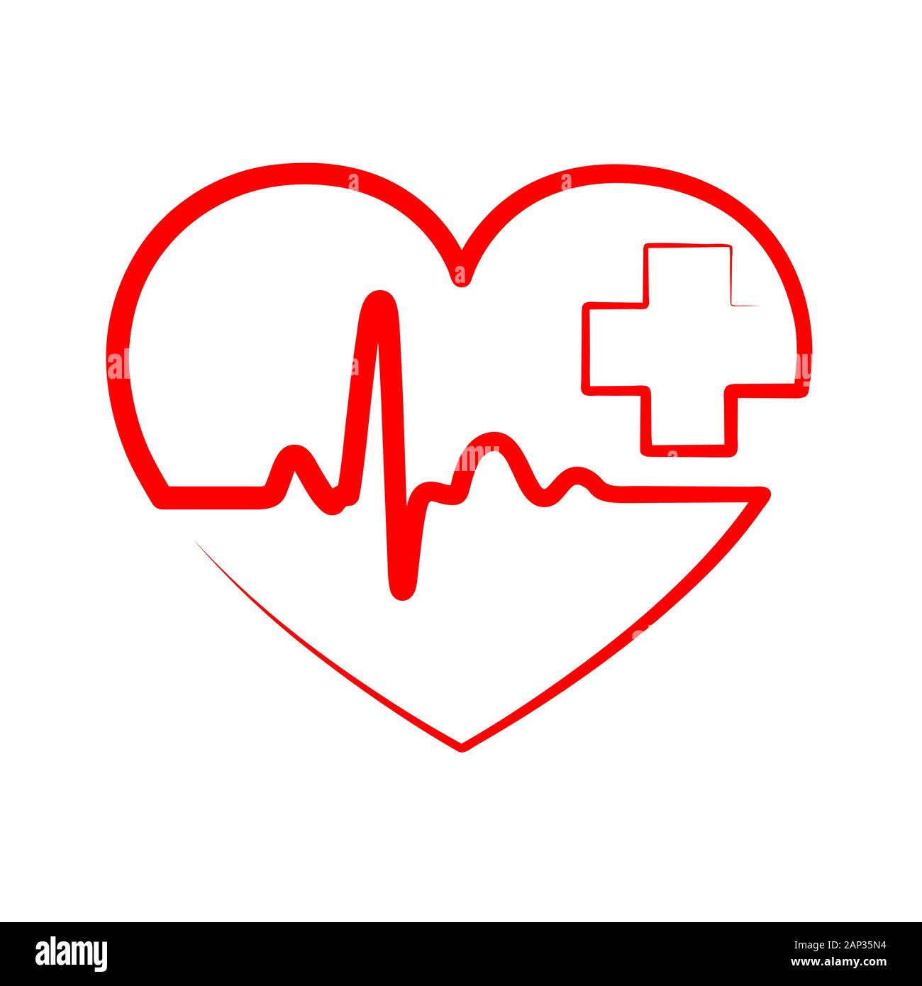 Red heart with heartbeat sign and with cross. Vector illustration ...