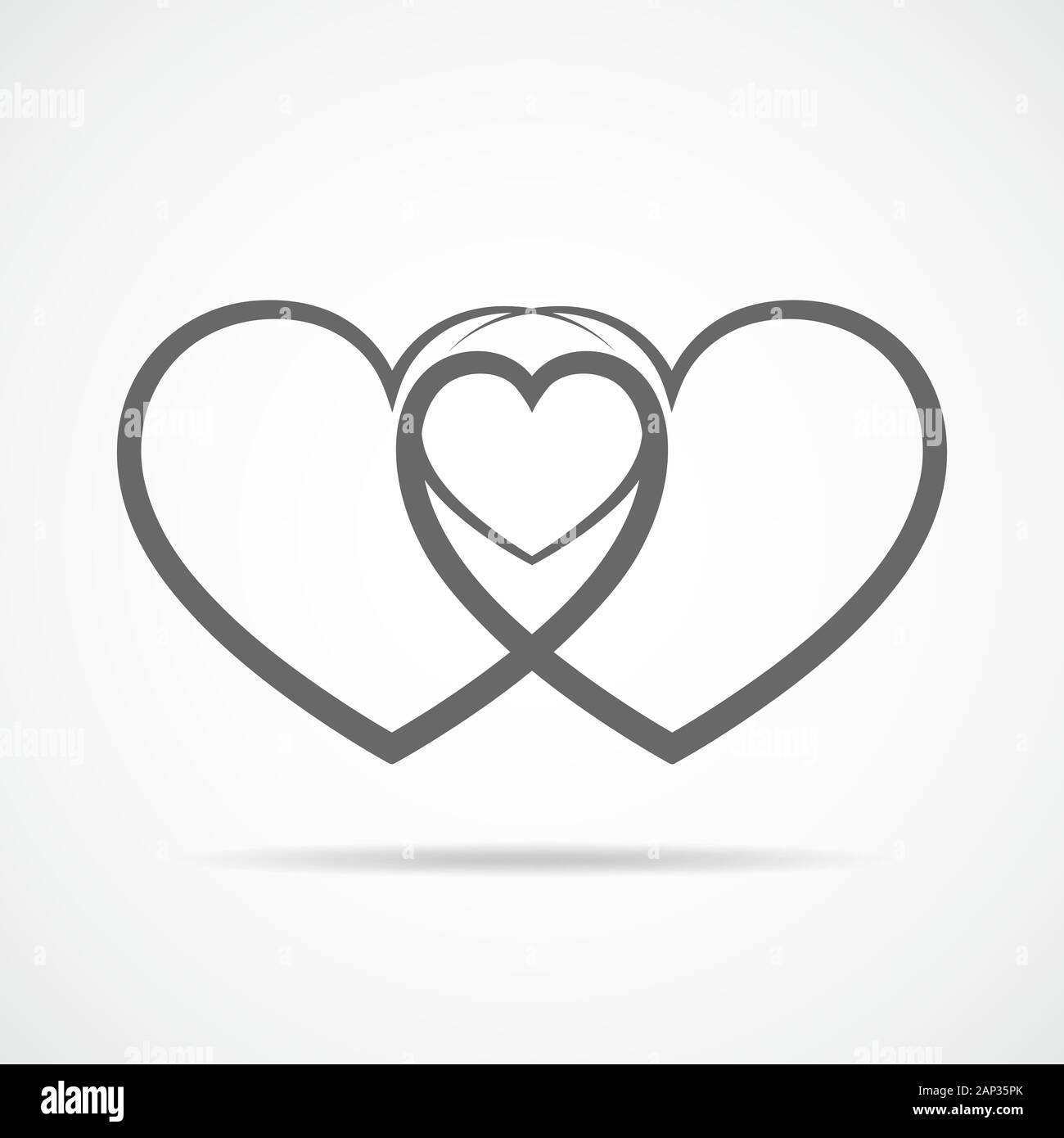 Two linear hearts connected among themselves. Vector illustration. Gray ...