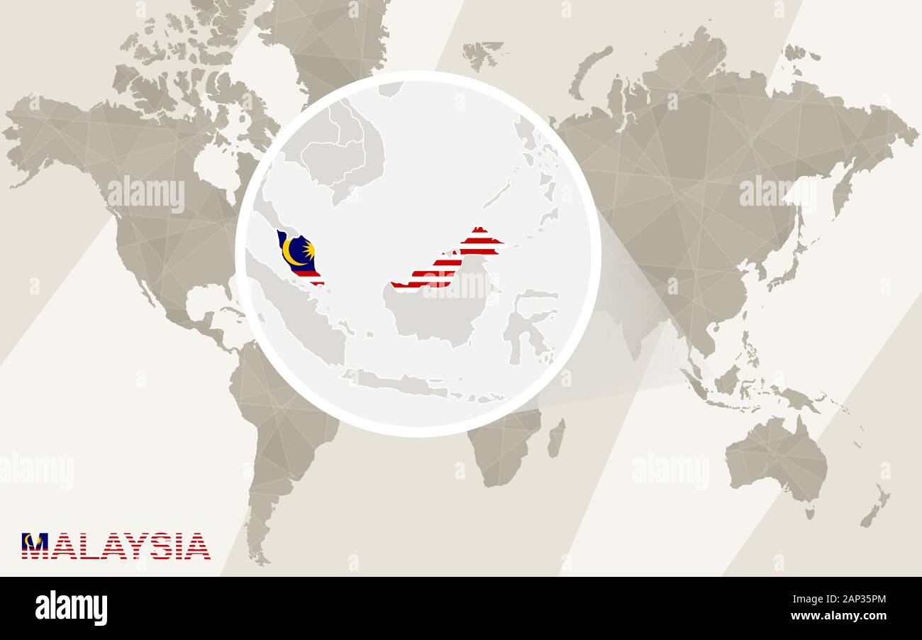 Zoom on Malaysia Map and Flag. World Map Stock Vector Image & Art - Alamy