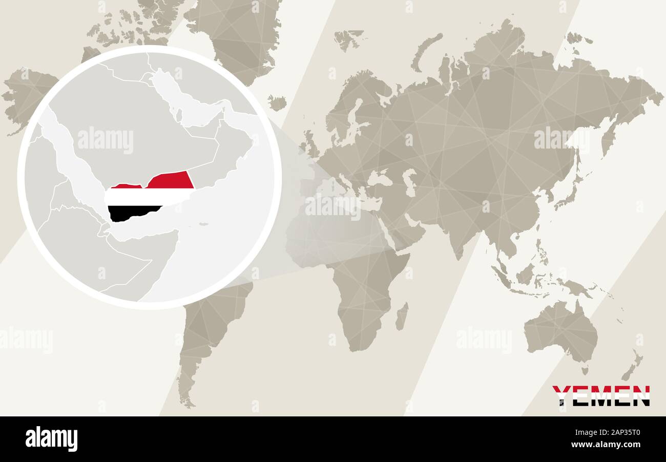 Zoom on Yemen Map and Flag. World Map Stock Vector Image & Art - Alamy