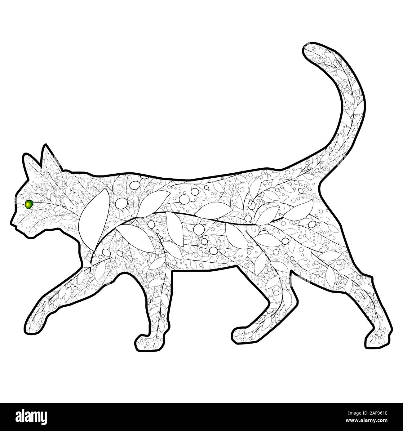 Coloring book Magic cat for adults. Hand drawn artistically ethnic ...