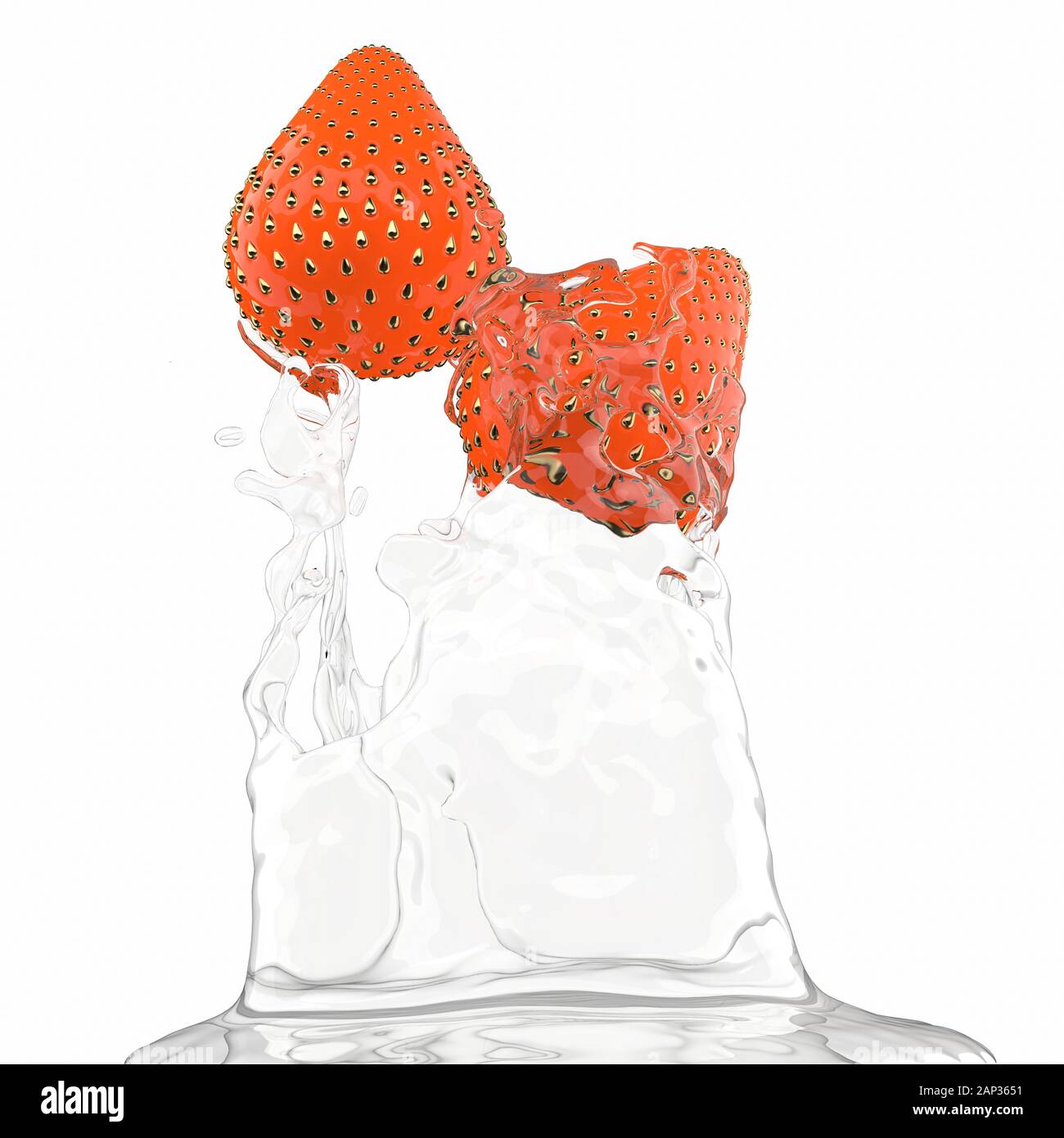 2 juicy and fresh strawberry berries which seeds are made of gold. With ...