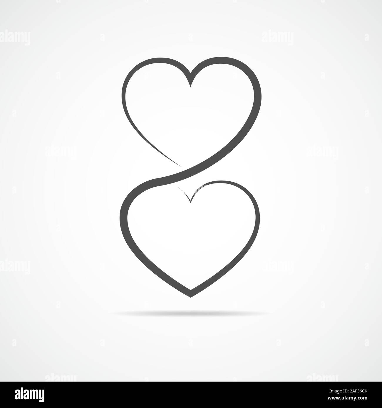 Two linear hearts connected among themselves. Vector illustration. Gray ...