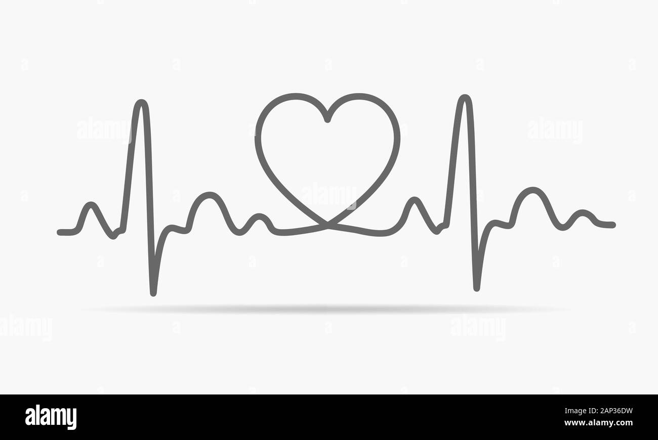 Gray heart icon with sign heartbeat. Vector illustration. Heart sign in ...