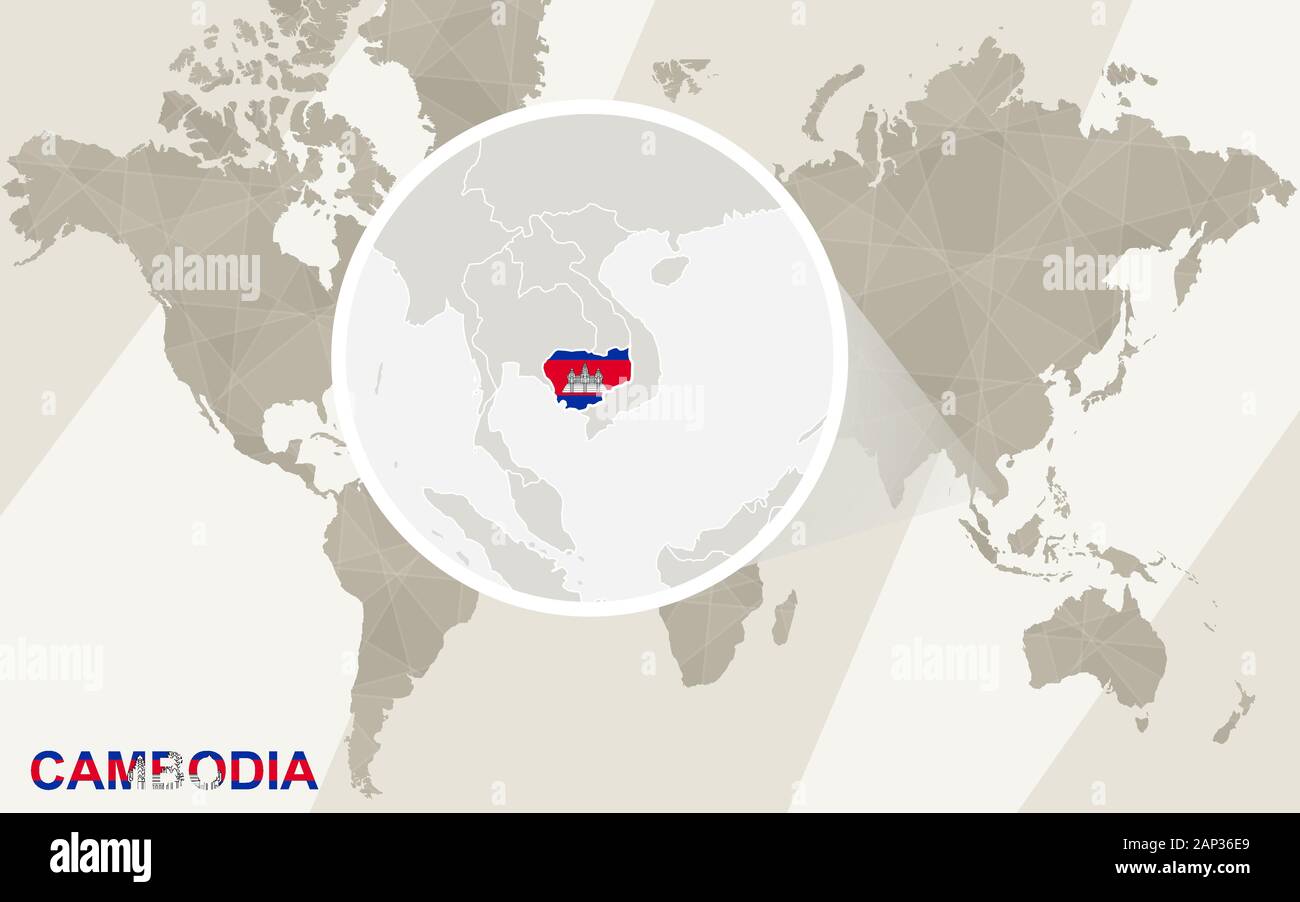 Zoom on Cambodia Map and Flag. World Map Stock Vector Image & Art - Alamy