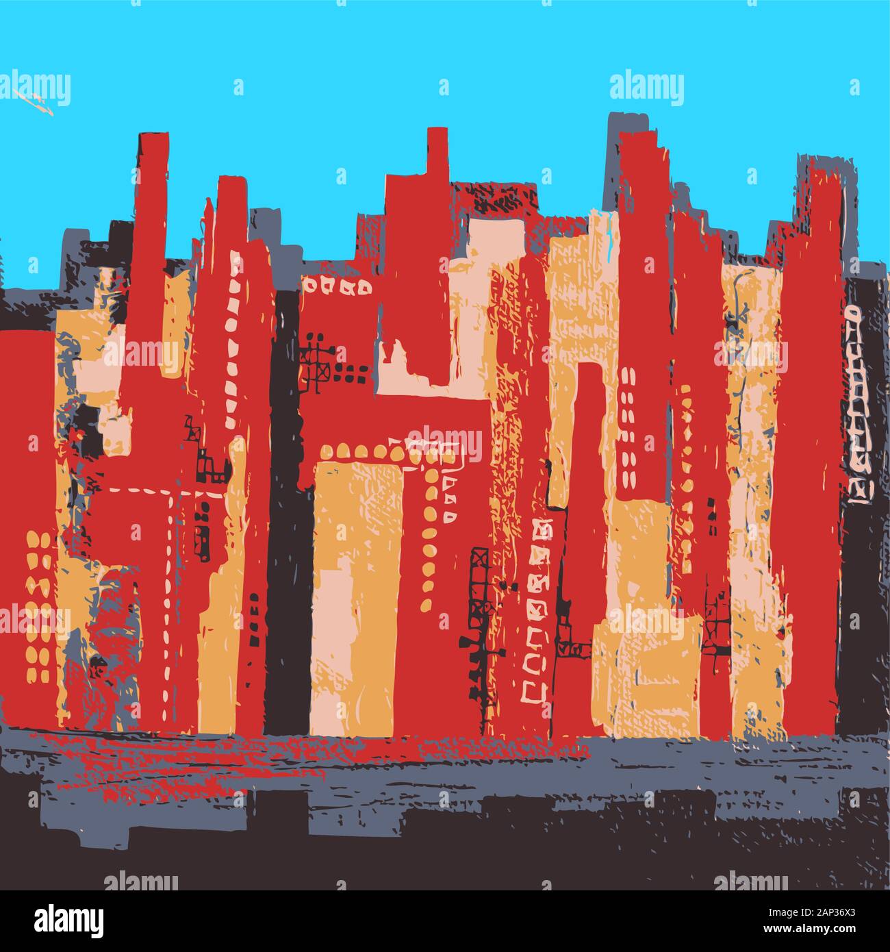 Abstract Illustration of City Town Skyline Map Multiple Colors Stock ...