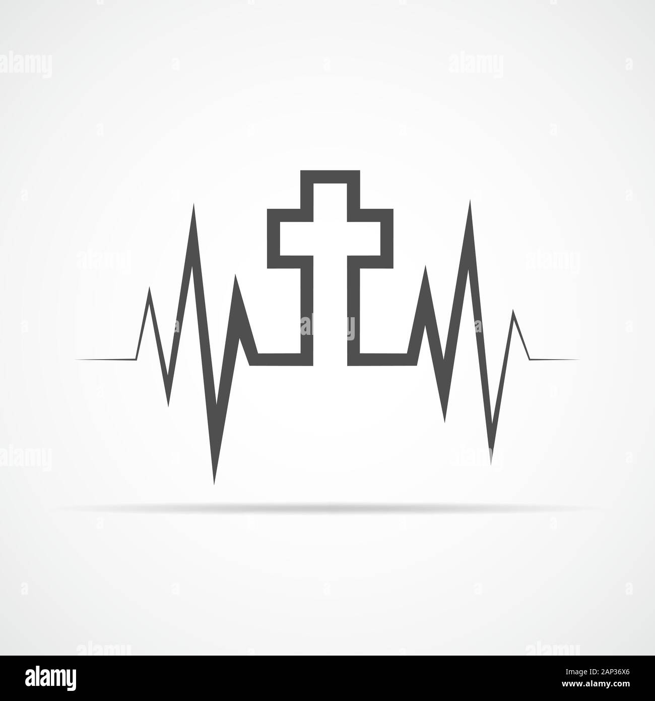 Heartbeat icon with Christian cross. Vector illustration. Heart rate ...