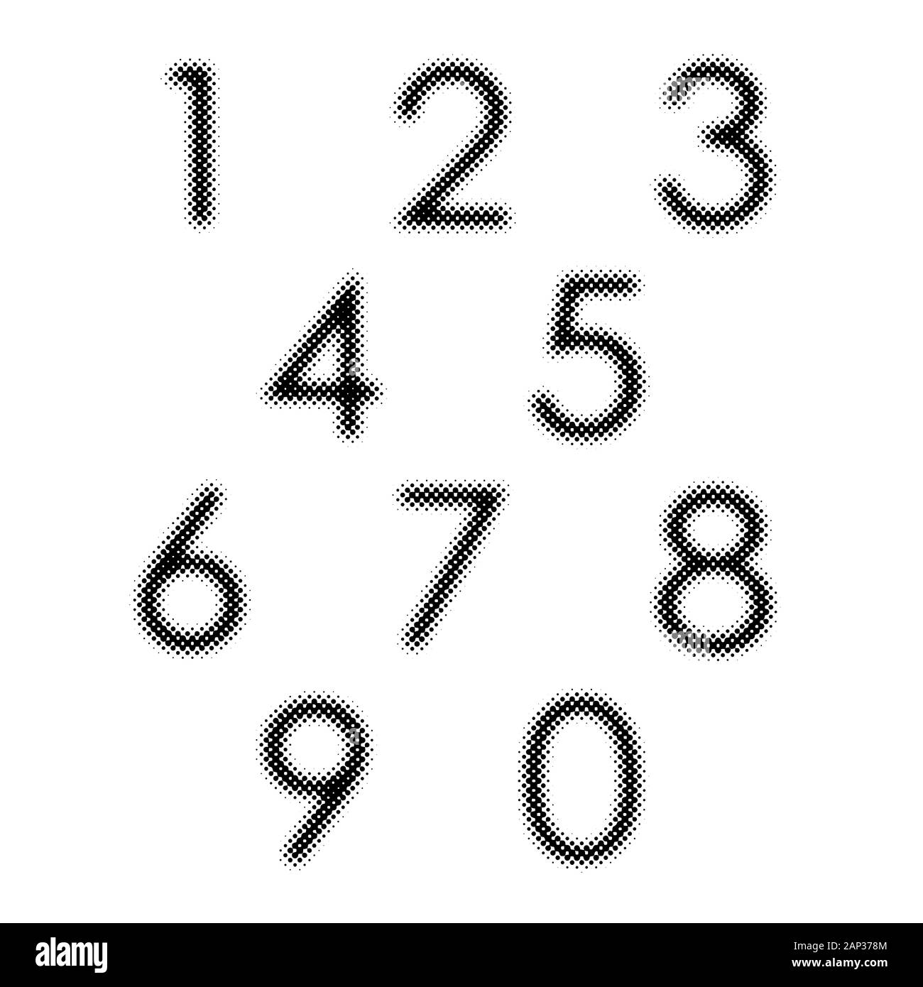 Set of black dotted halftone numbers. Vector illustration. Abstract ...