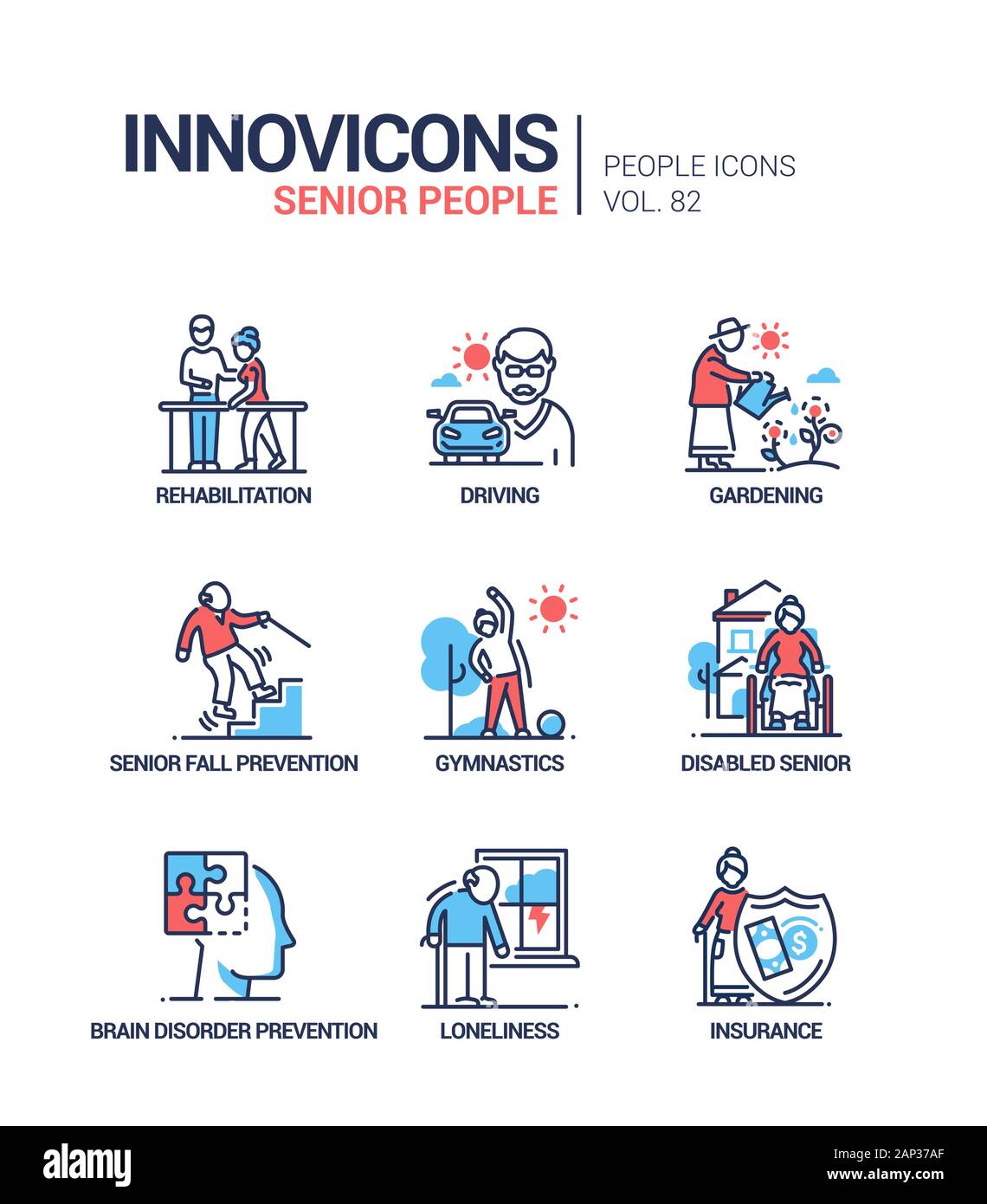 Senior people line design style icons set Stock Vector Image & Art - Alamy