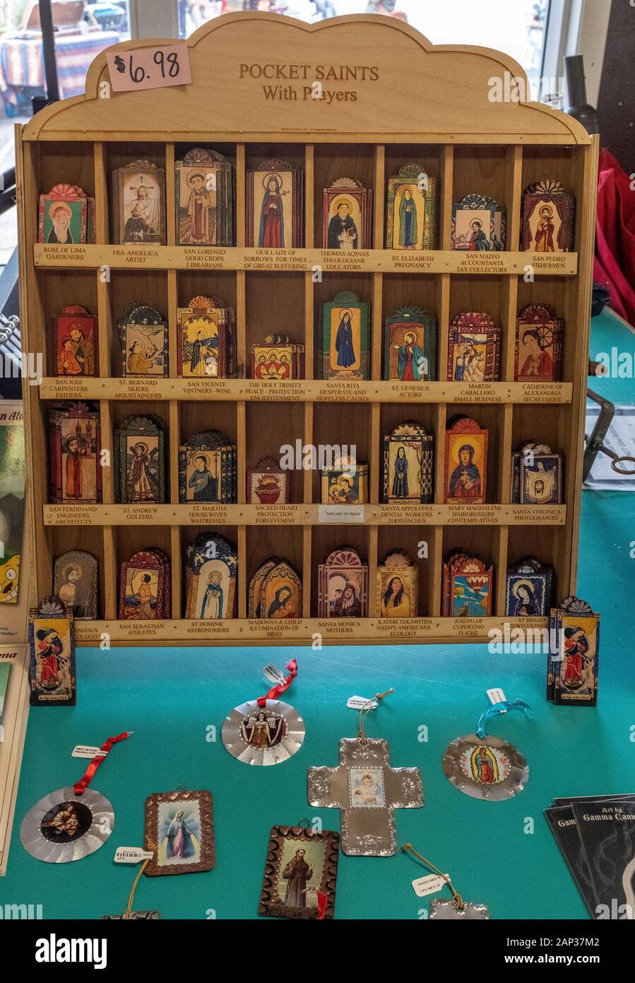 "Pocket Saints" with prayers sold in Old Town Albuquerque, New Mexico ...