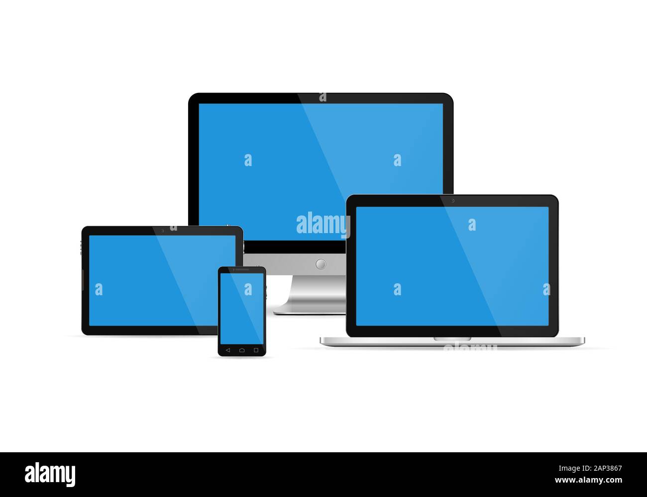 Electronic devices with blue screen. Vector illustration. Set of ...