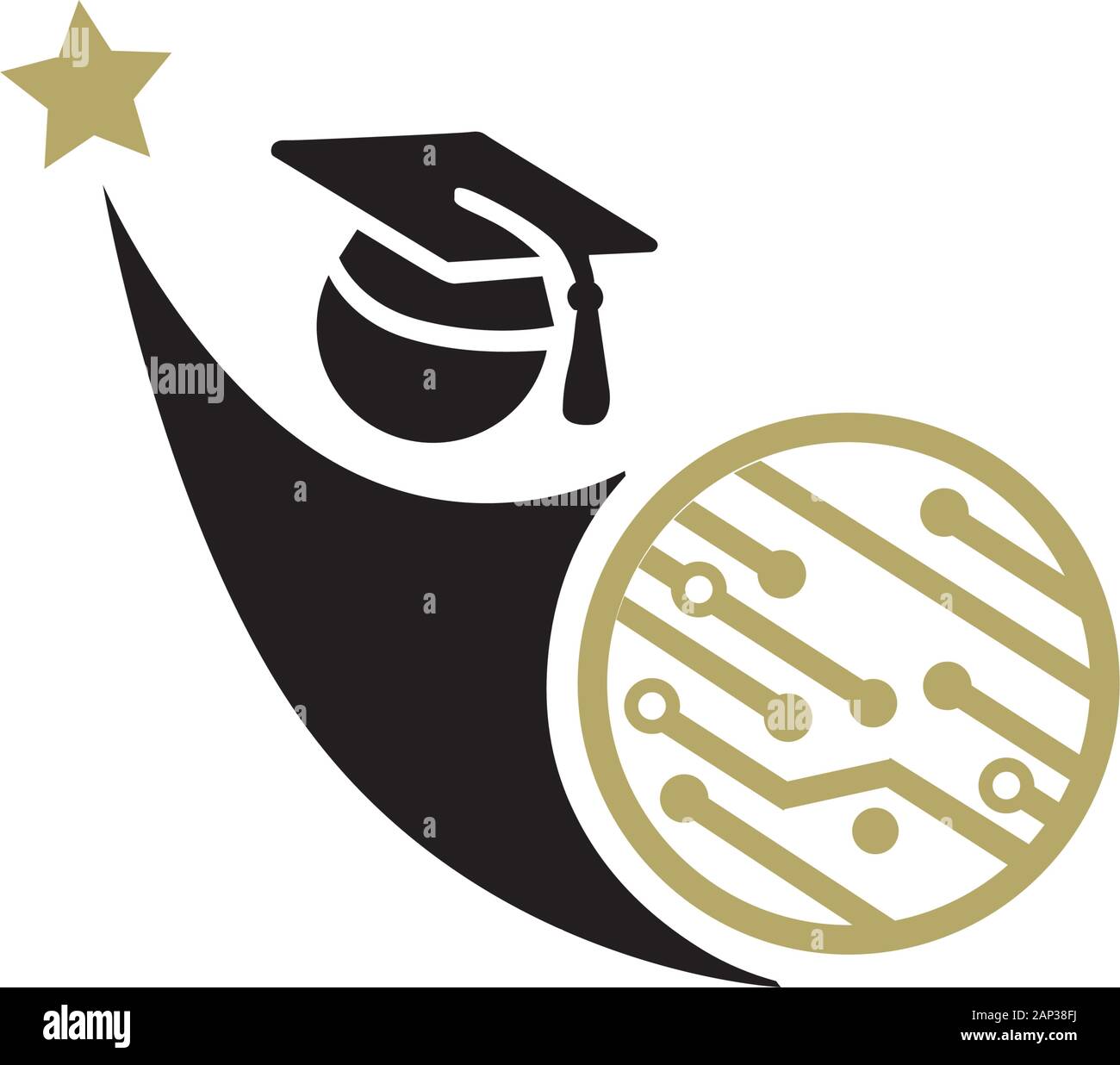 abstract student figure with gold star and circuit shield Stock Vector ...