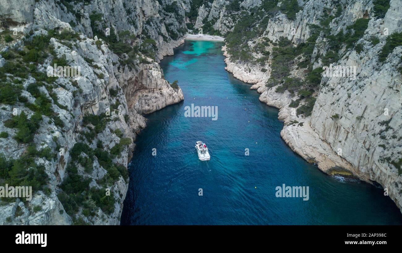 Aerial Shot from nature wonder in provence france. bay and pristine ...