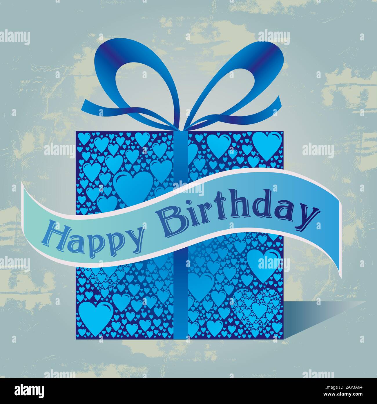 Happy Birthday Gift Box English Text with Heart Pattern and Ribbon in ...