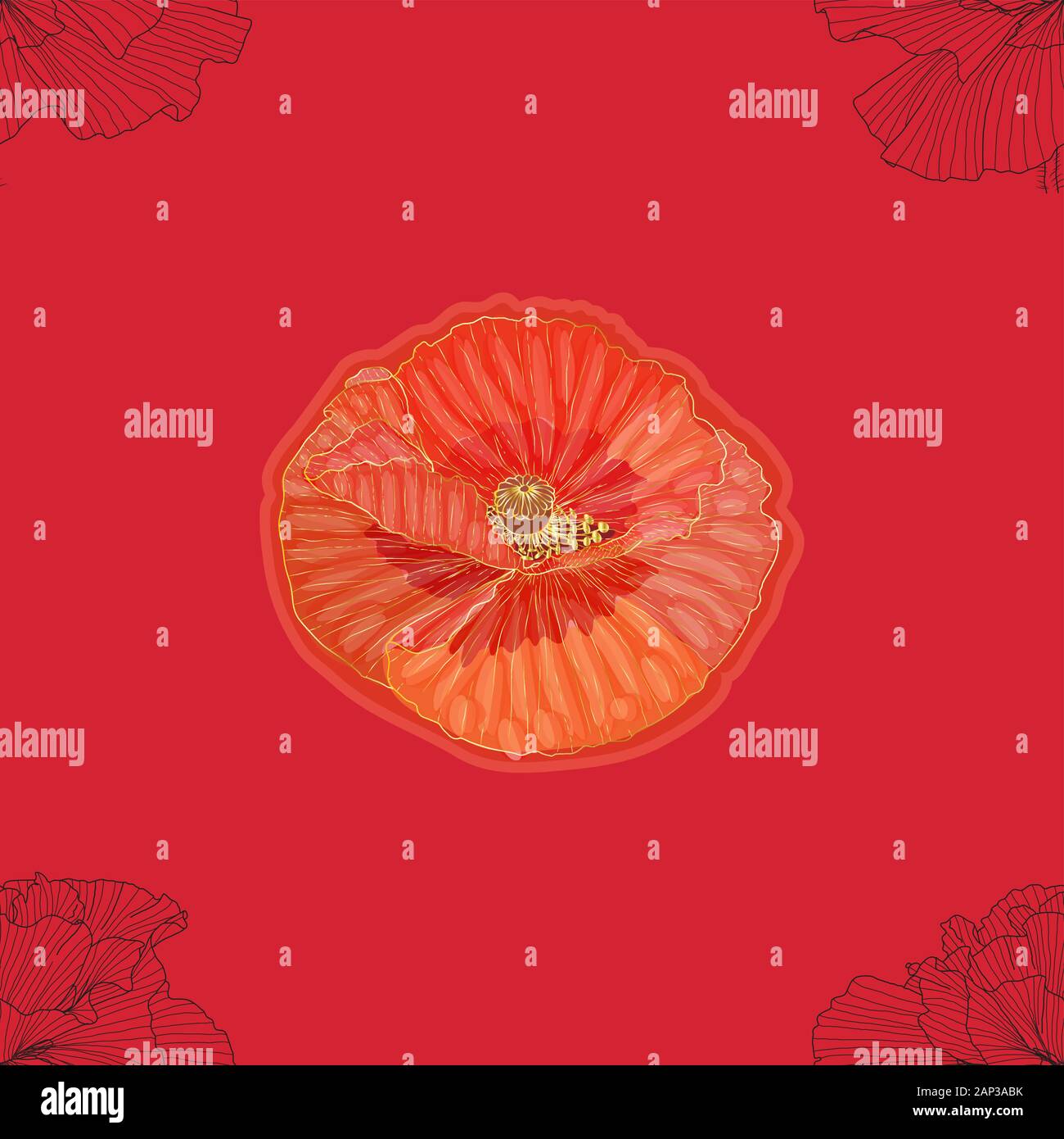 line pattern with poppies. Monochrome floral background wallpaper Stock ...