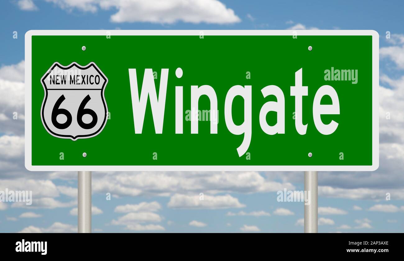Rendering of a green 3d highway sign for Wingate New Mexico on Route 66 ...