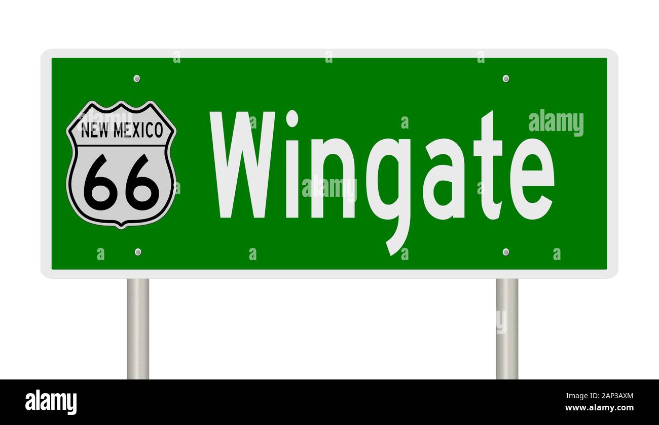 Rendering of a green 3d highway sign for Wingate New Mexico on Route 66 ...