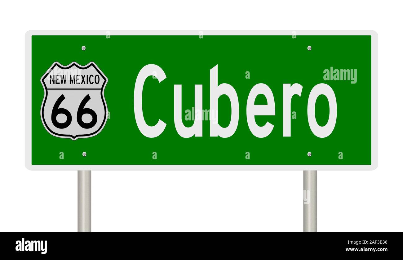 Rendering of a green 3d highway sign for Cubero New Mexico on Route 66 ...
