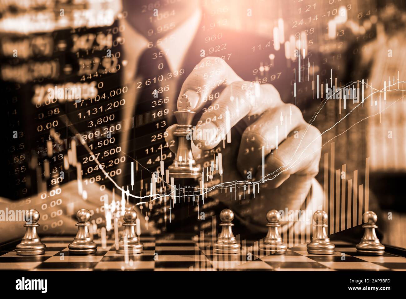 Chess game on chess board on stock market or forex trading graph chart ...