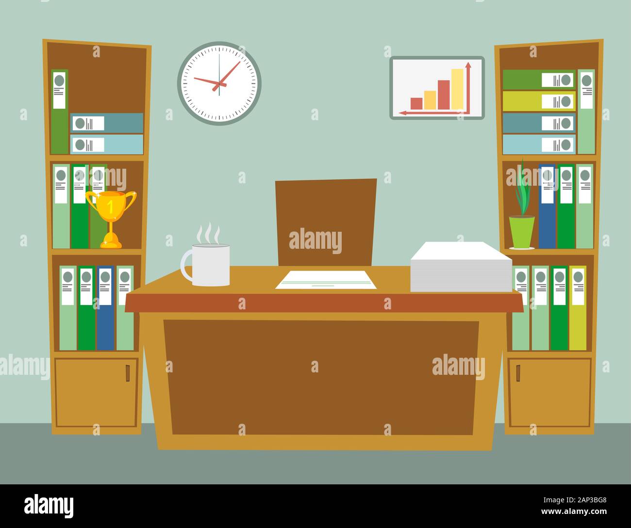 Office room interior design with furniture and window without people ...