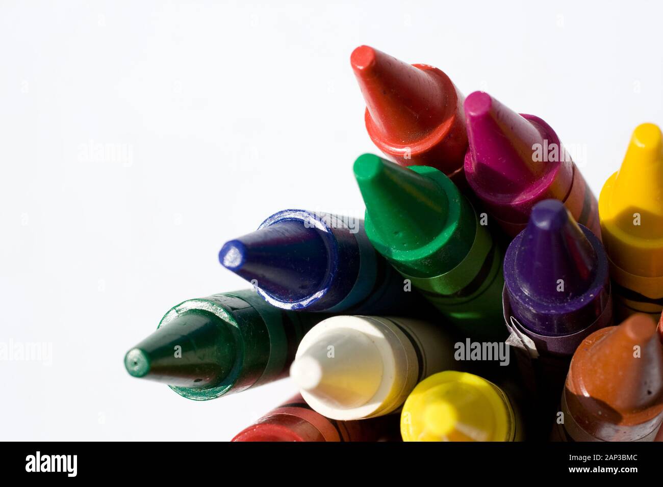 Close up shot of colorful crayons isolated on white background Stock ...
