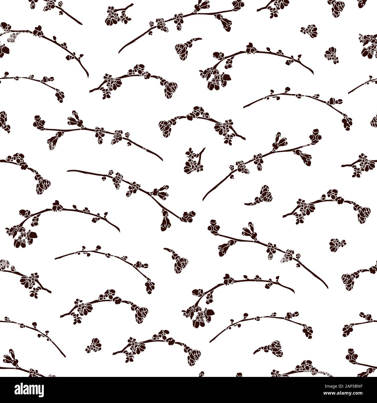 Vector realistic botany cherry branch repeat pattern with spring shape floral. Beautiful line ...