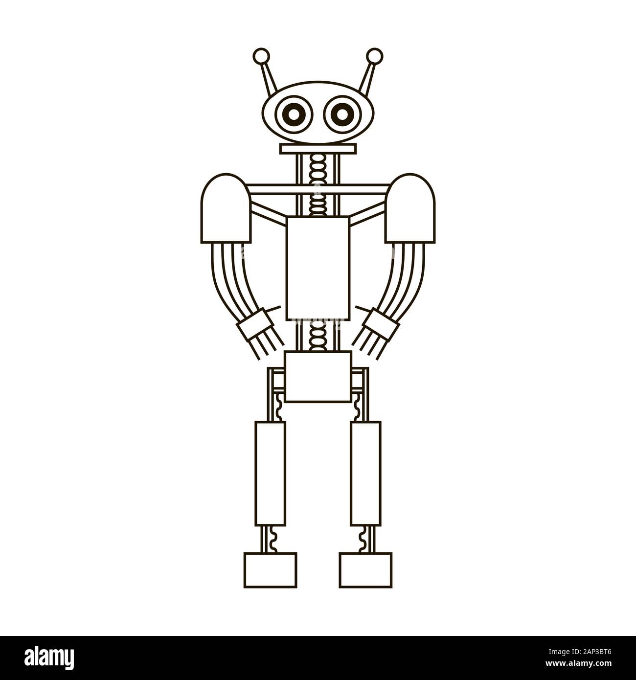 Robot black outline isolated on white background. Symbol of artificial ...
