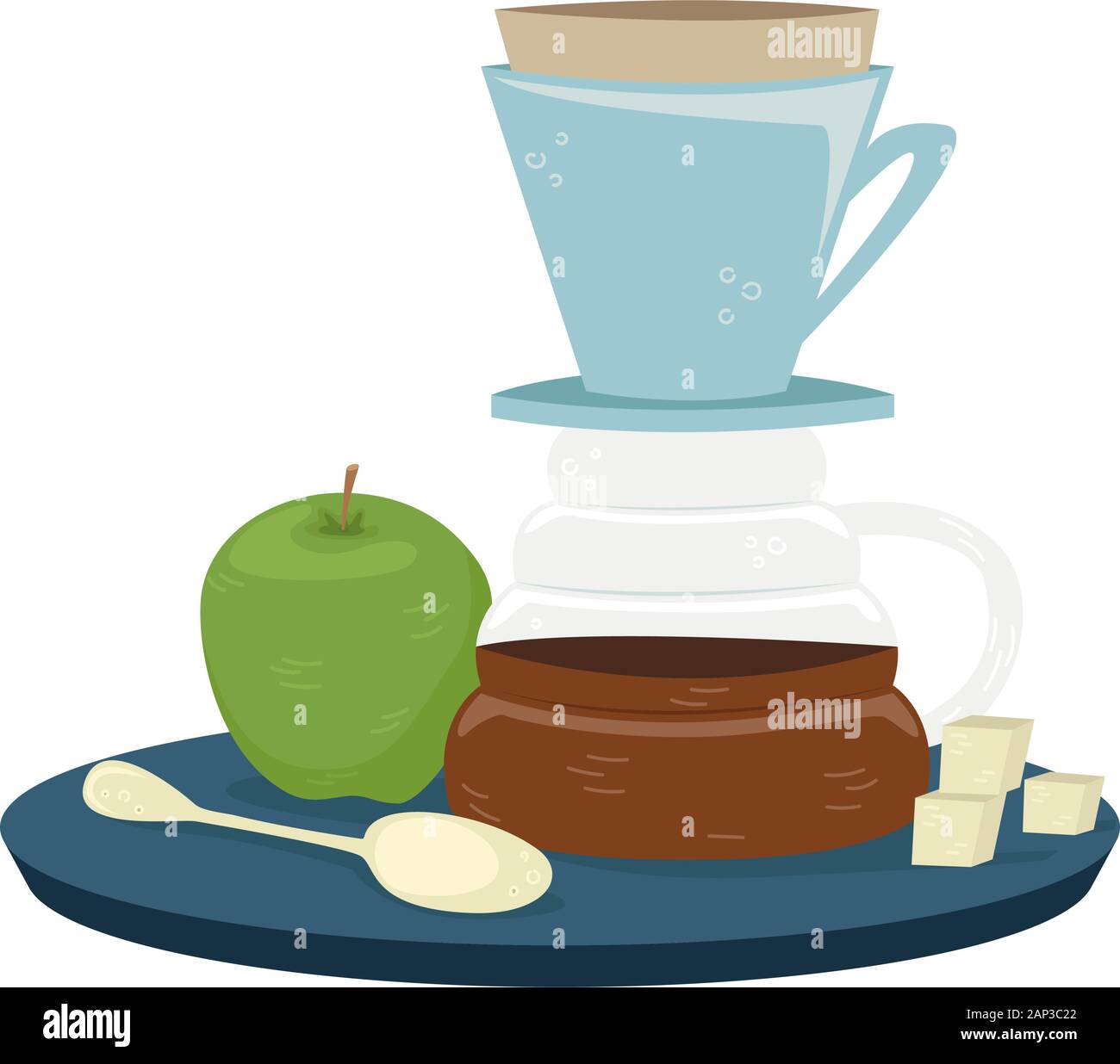Flat vector hario with a green apple. Alternative methods of brewing coffee. Coffee culture ...