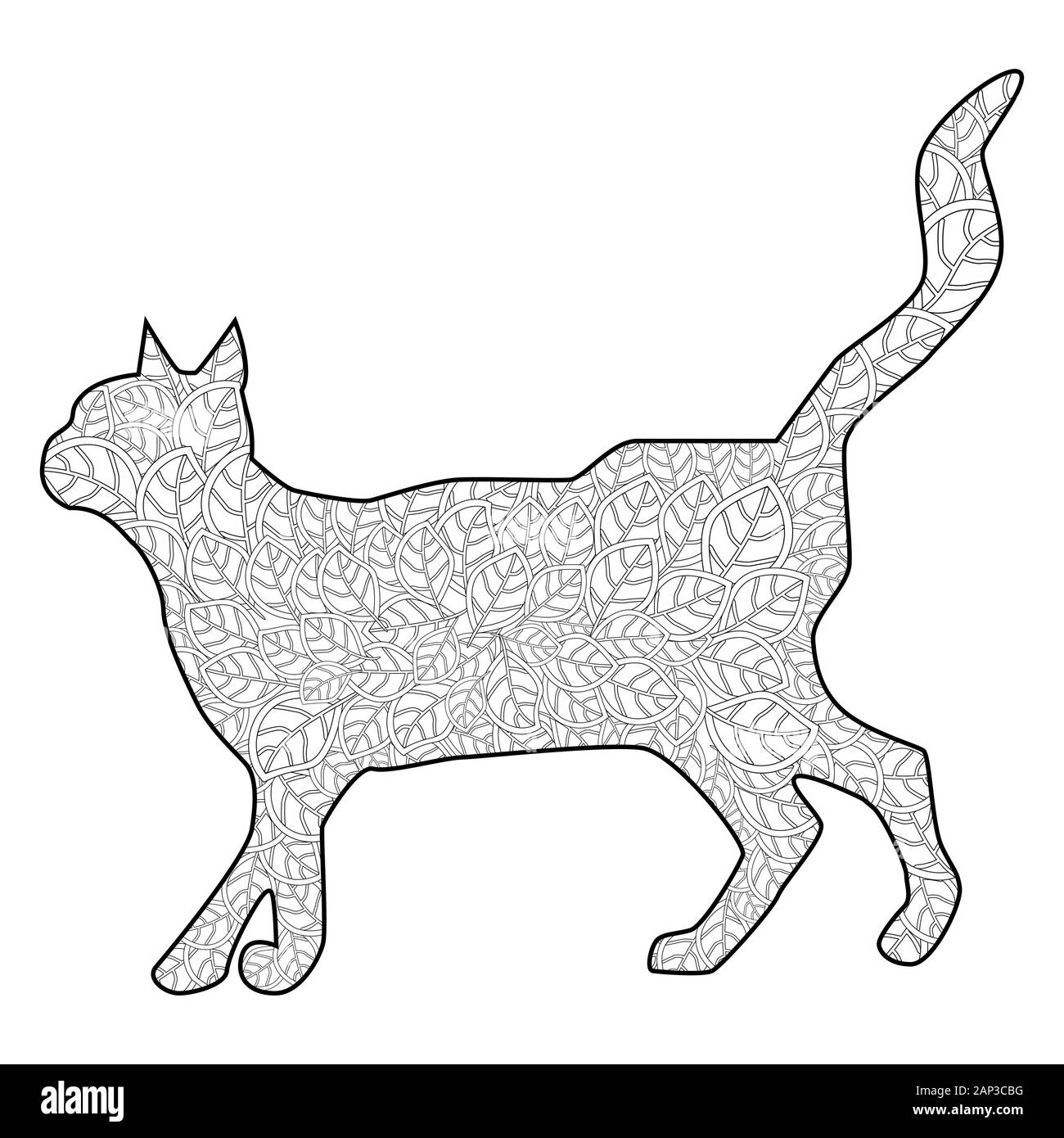 Coloring book Magic cat for adults. Hand drawn artistically ethnic ...