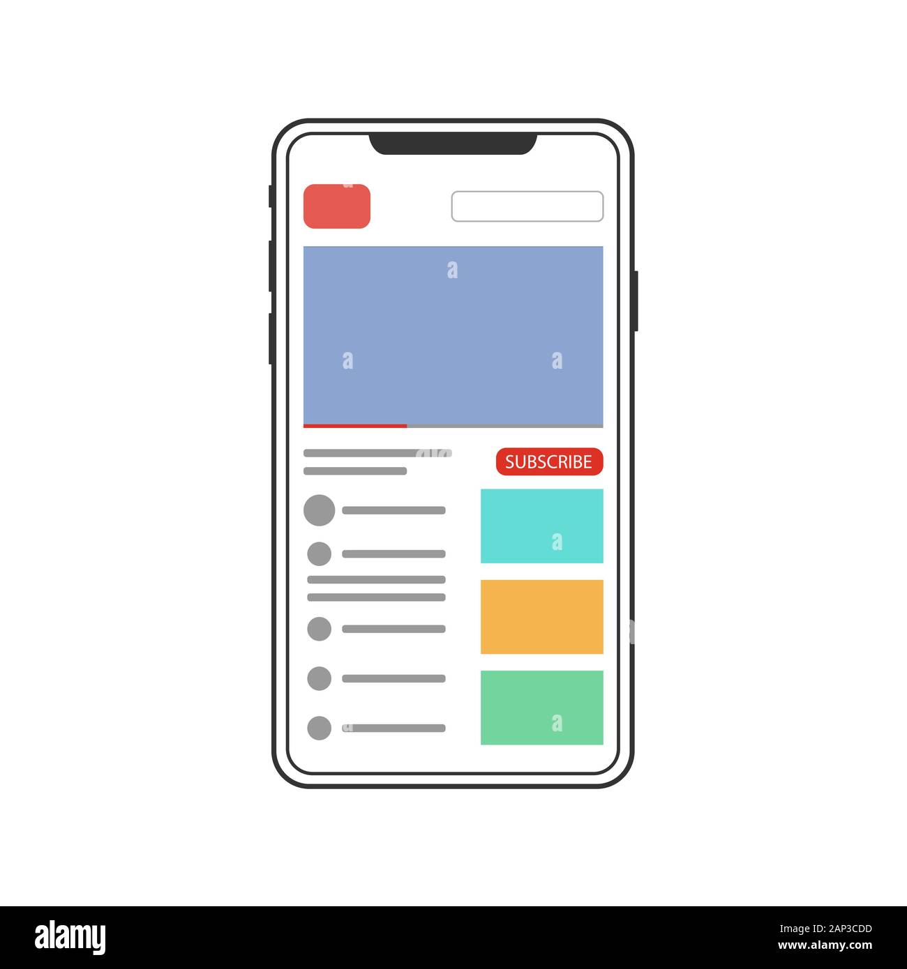 Mobile Video player mockup. Smartphone social media interface. Play ...