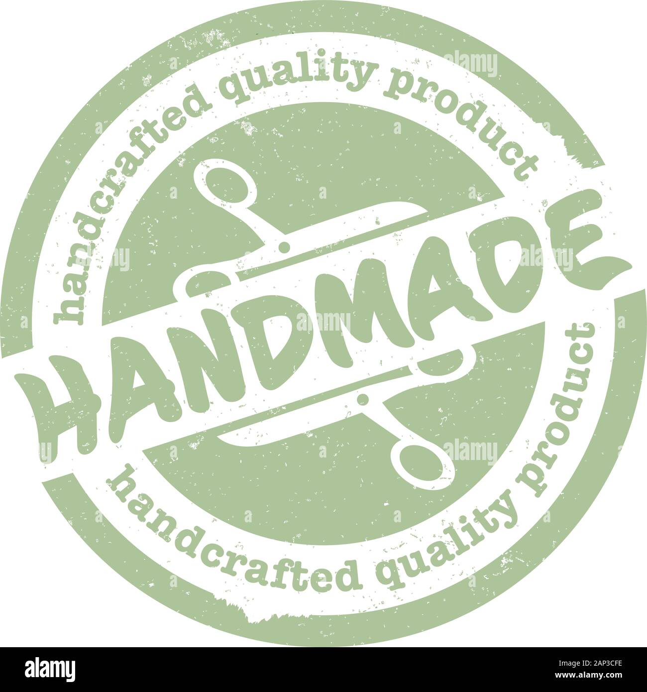 grungy round green HANDMADE rubber stamp print vector illustration ...