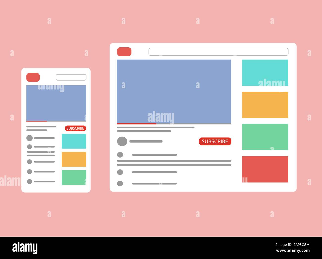 Desktop Video player mock up. PC and smartphone social media interface ...