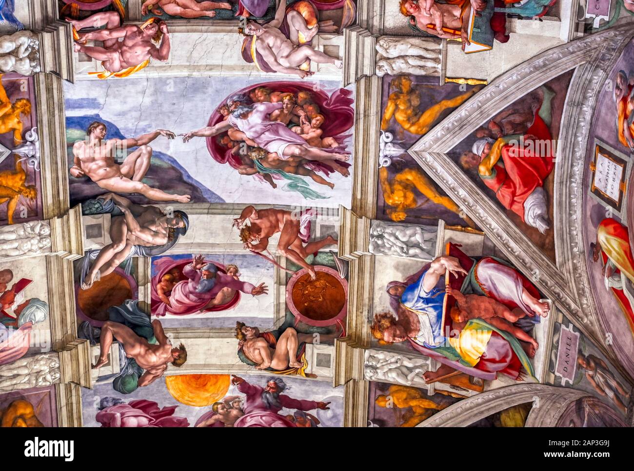 Vatican City, Vatican - May 31, 2019 - Ceiling of the Sistine chapel located in the Vatican ...