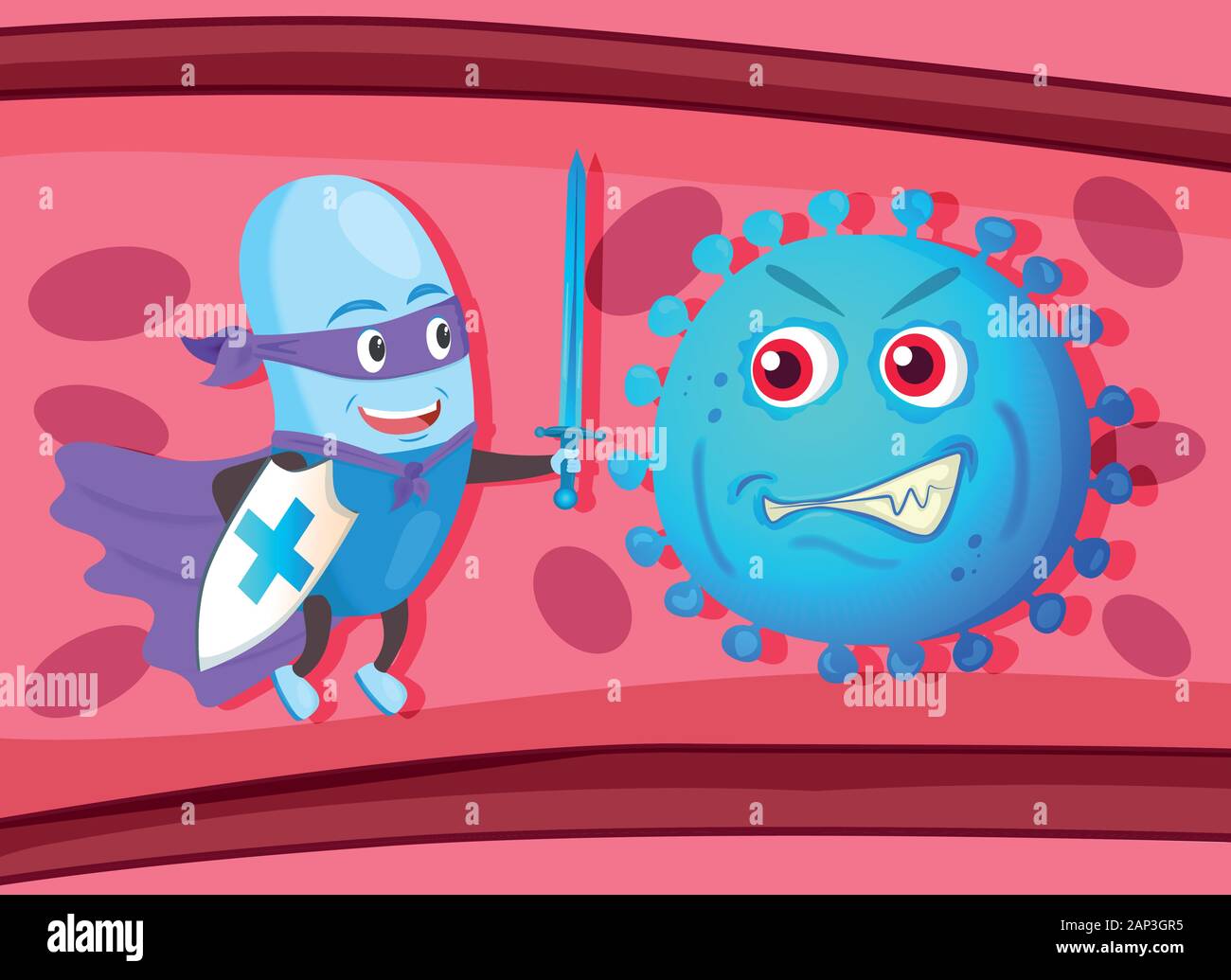 Strong supethero pill in capsule guardian with sword and shield fight ...