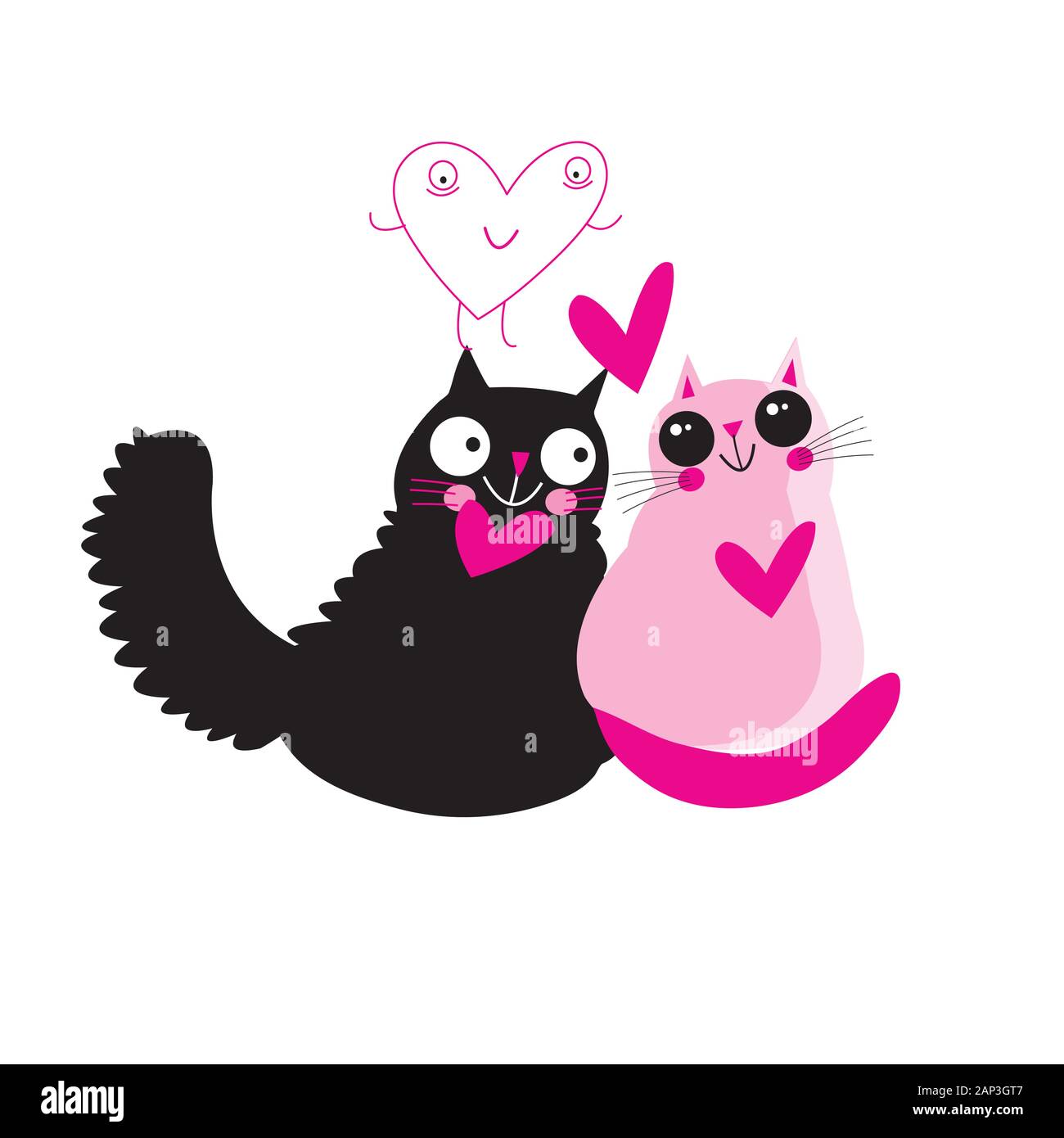 Pink cats in love on a white background with a heart Stock Vector Image ...