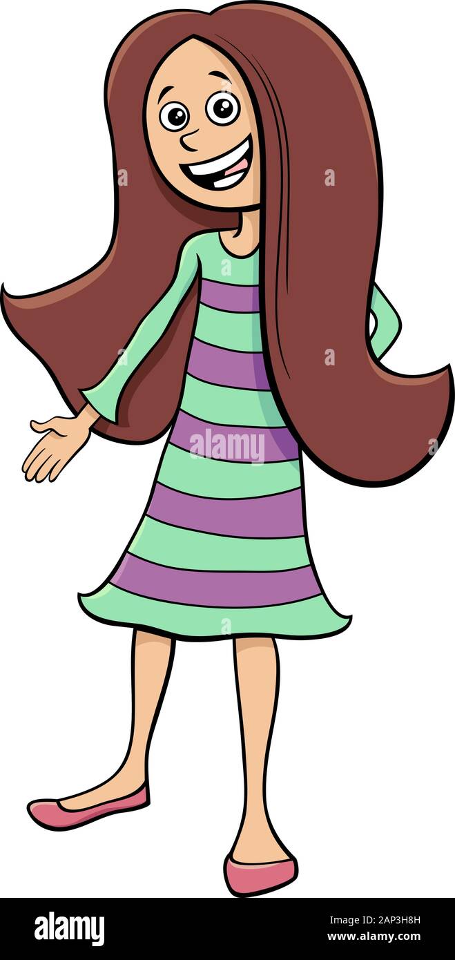 Cartoon Illustration of PHappy Elementary or Teen age Girl Comic ...