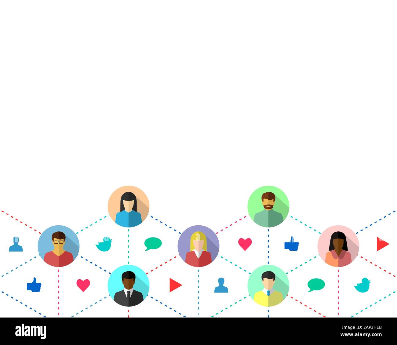 Social media concept with people interacting through different social ...