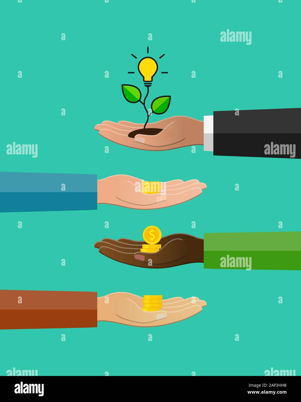 Funding concept. Diverse people raising money as contribution to ...