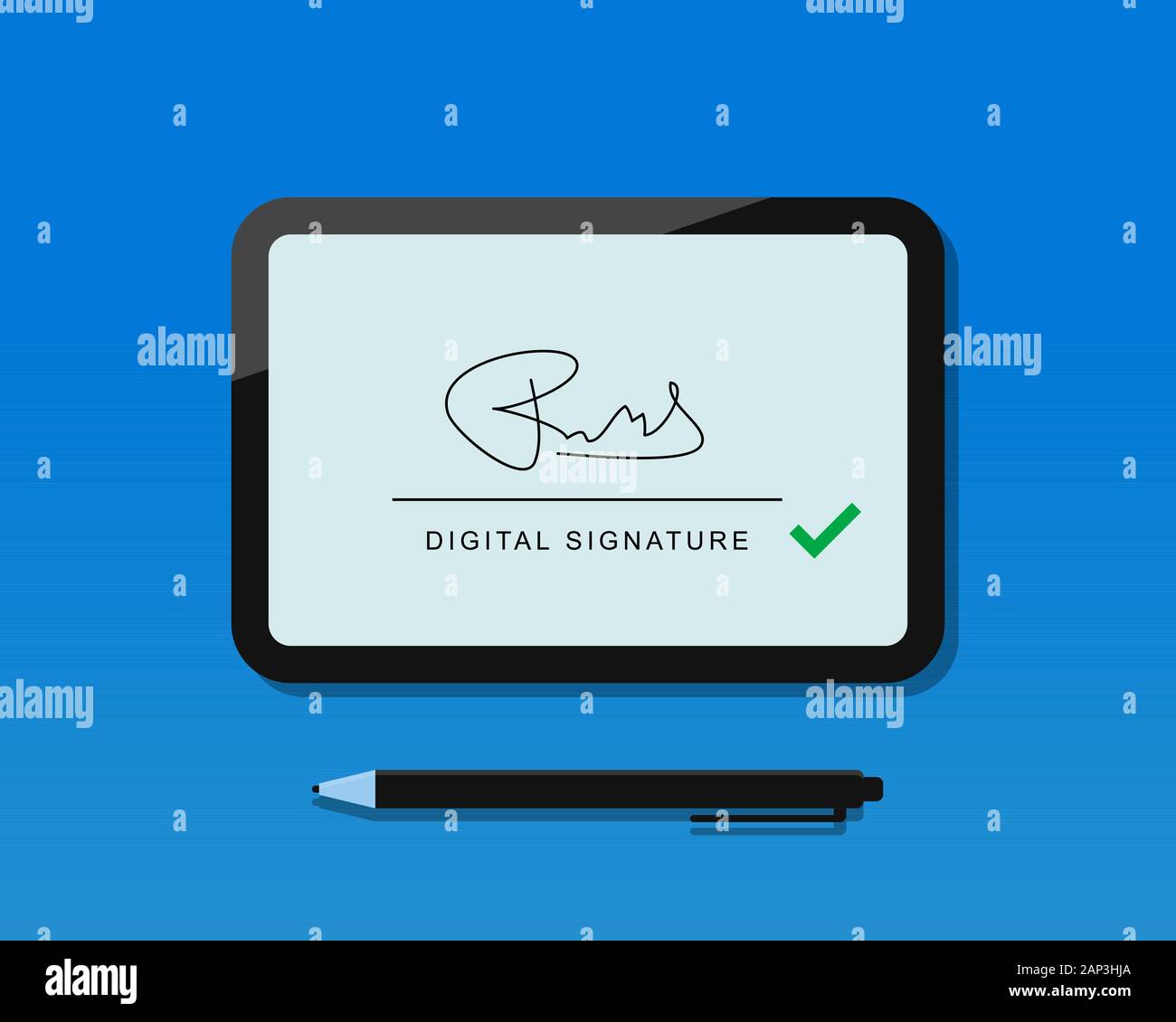 Digital signature, pen and display concept in flat design Stock Vector ...