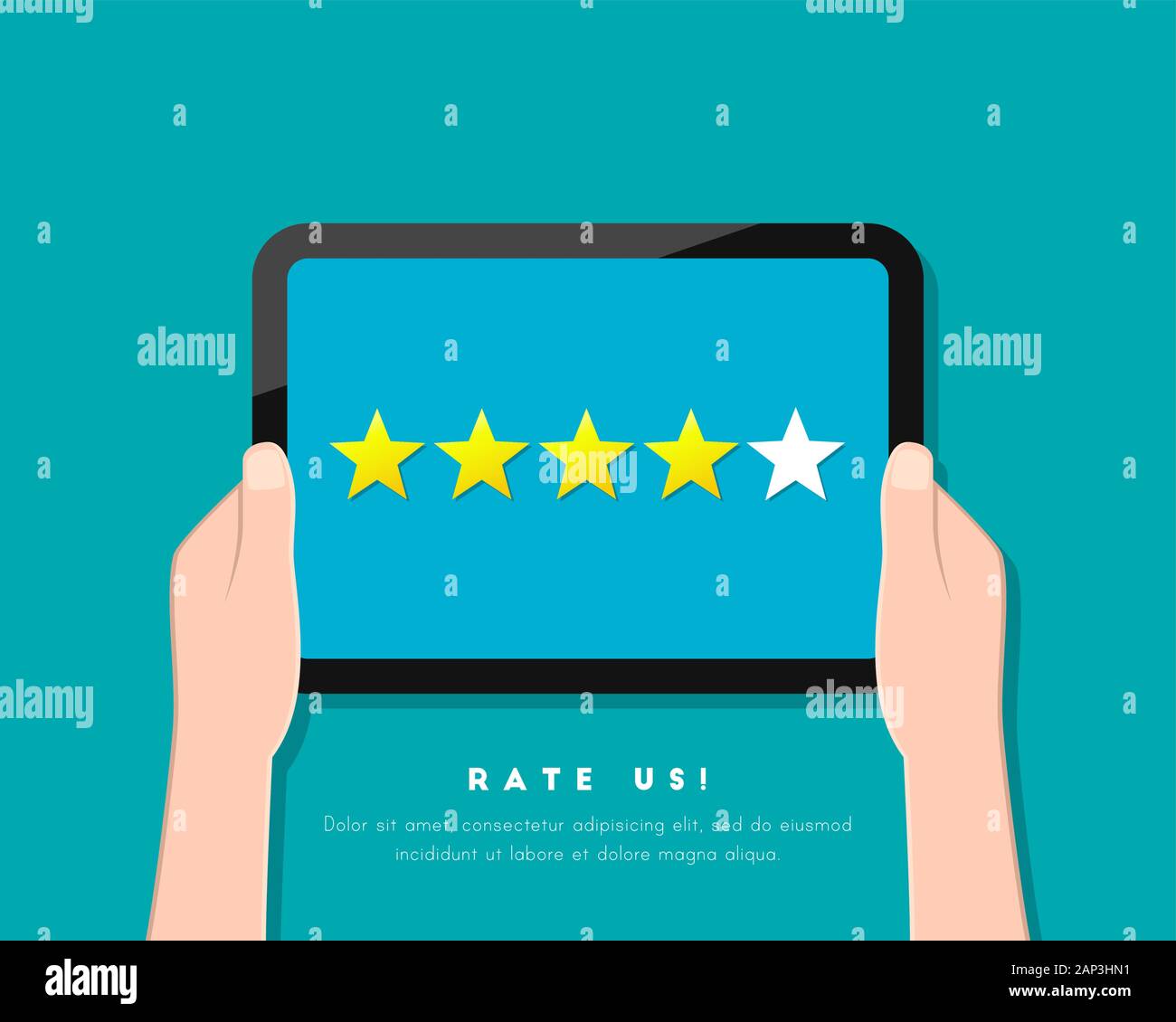 Hand holding device and rating something with stars Stock Vector Image ...