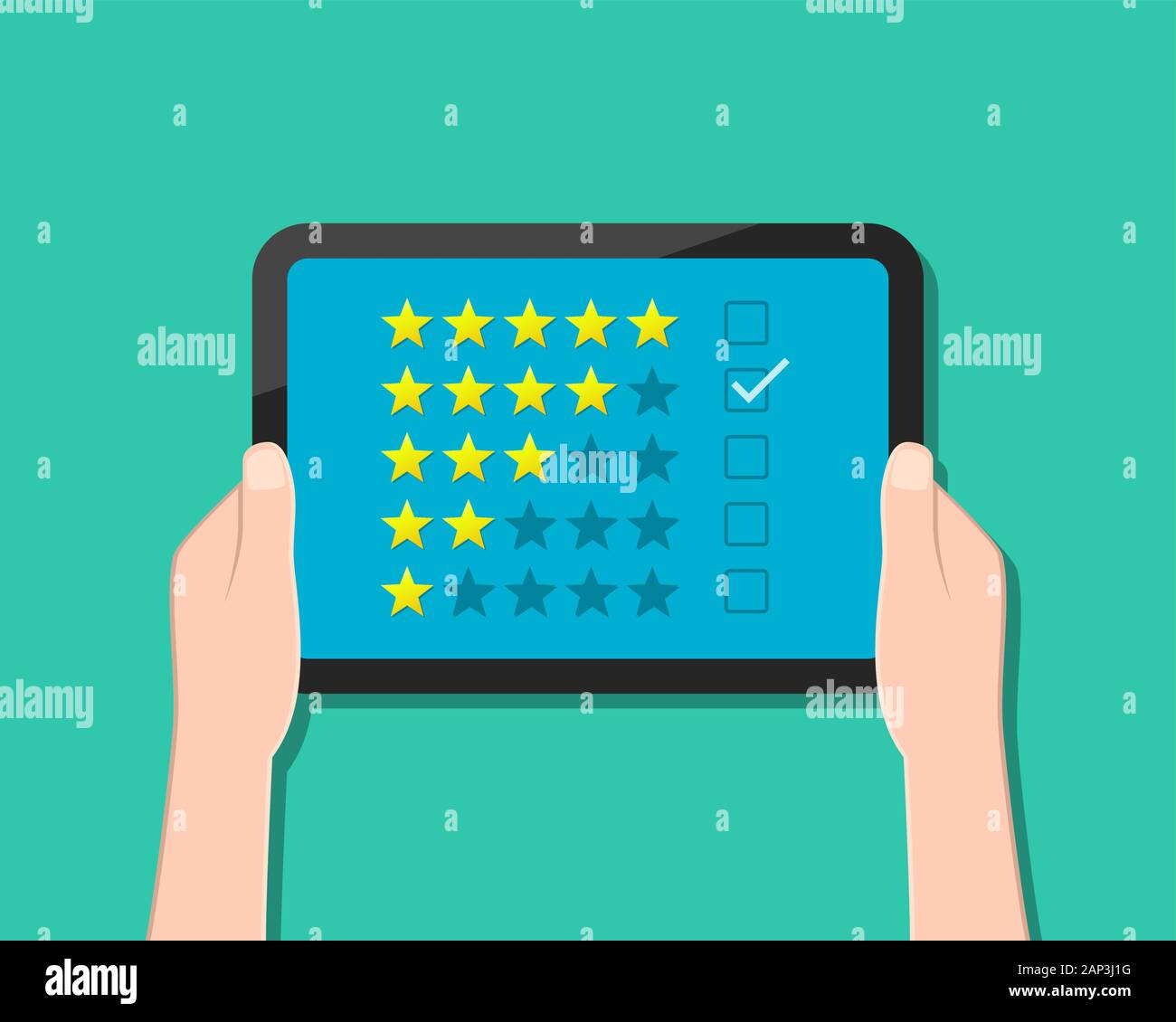 Rating concept with display and stars ranking from one to five in flat ...