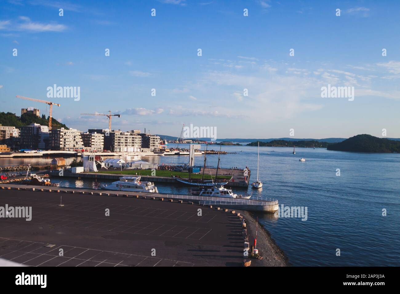View of Oslo city, capital of Norway, with Sentrum borough, new ...