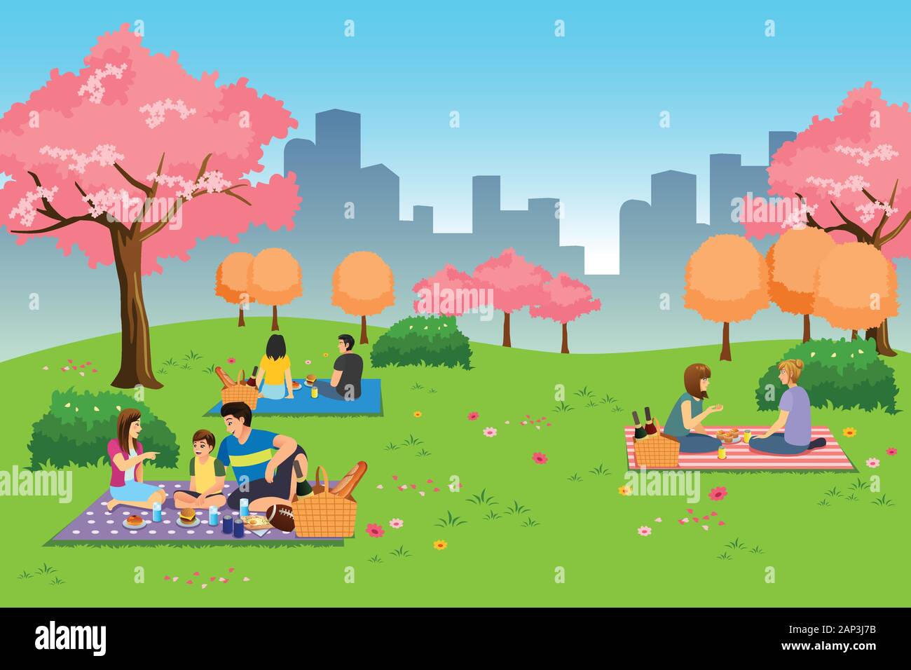 A vector illustration of People Having Outdoor Picnic at the Park ...