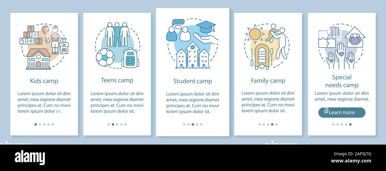 Children camps onboarding mobile app page screen with linear concepts ...