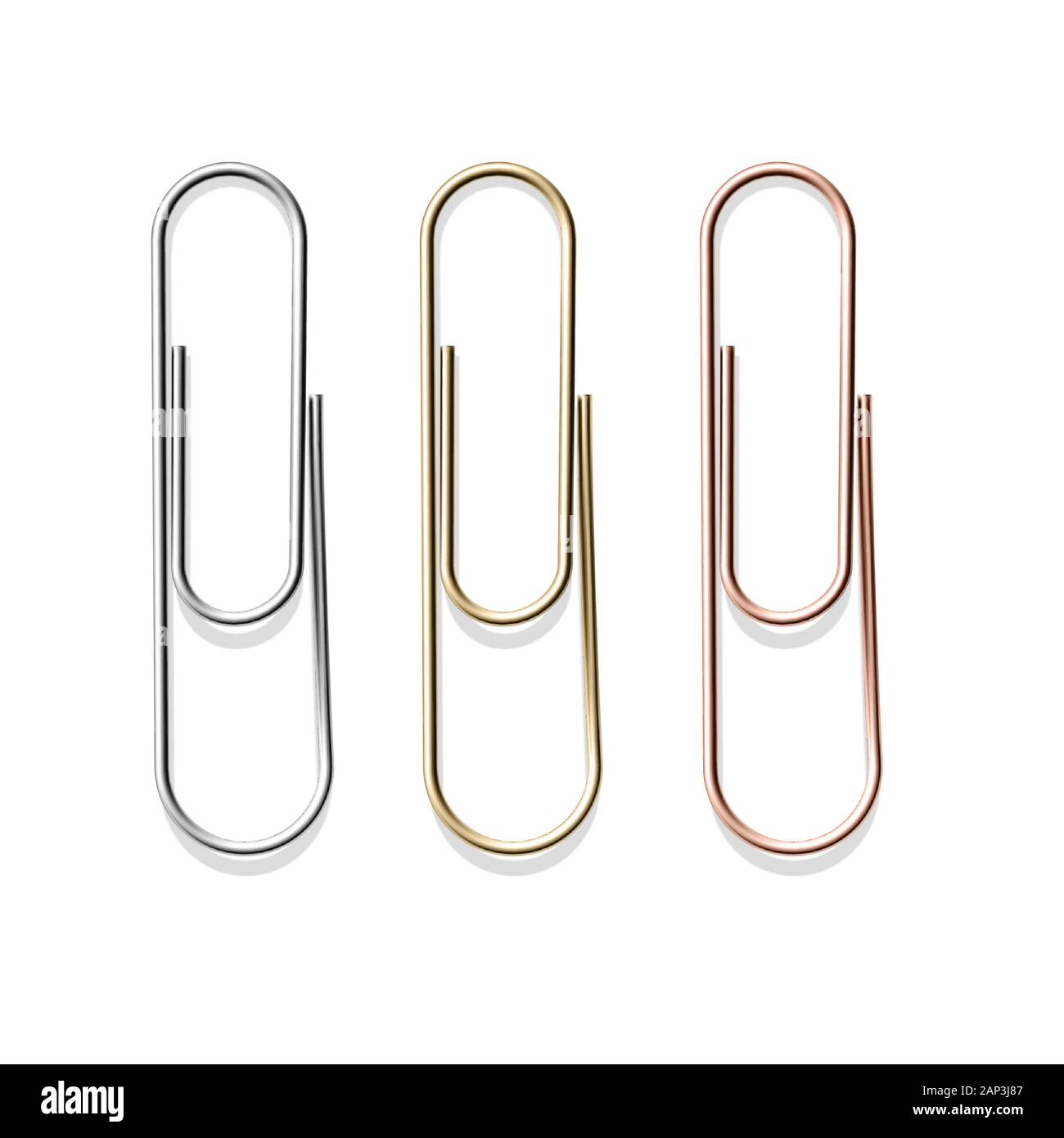 Realistic metal paper clips gold steel and bronze Stock Vector Image ...