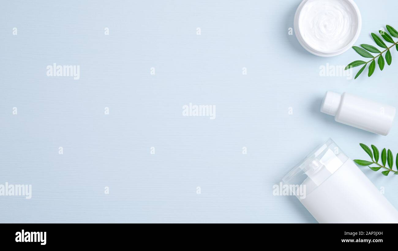 Natural organic cosmetic products frame border. Top view body cream ...